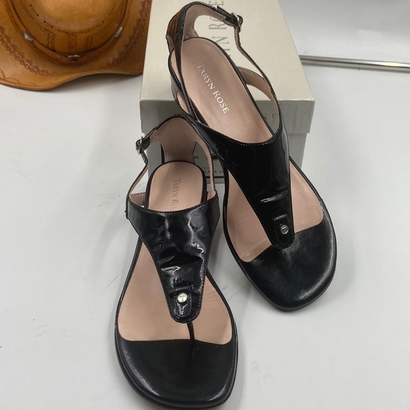Taryn Rose | Shoes | Taryn Rose Kat Patent Lowwedge Thong Black Sandals ...